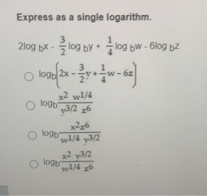 Solved Express as a single logarithm. 2log bx - Žlog by + | Chegg.com