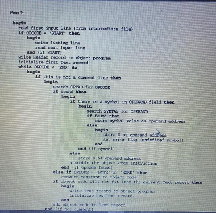 Solved Pase 1: begin read first input line 12 OPCODE = START | Chegg.com