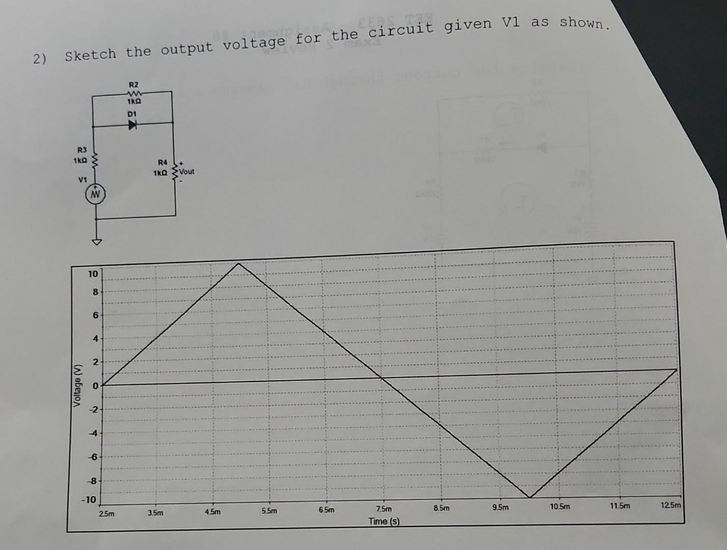 Solved 2) Sketch the output voltage for the circuit given V1 | Chegg.com