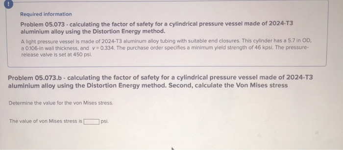 Solved Required information Problem 05.073 - calculating the | Chegg.com