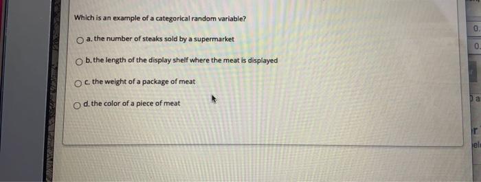 Solved Which is an example of a categorical random variable? | Chegg.com