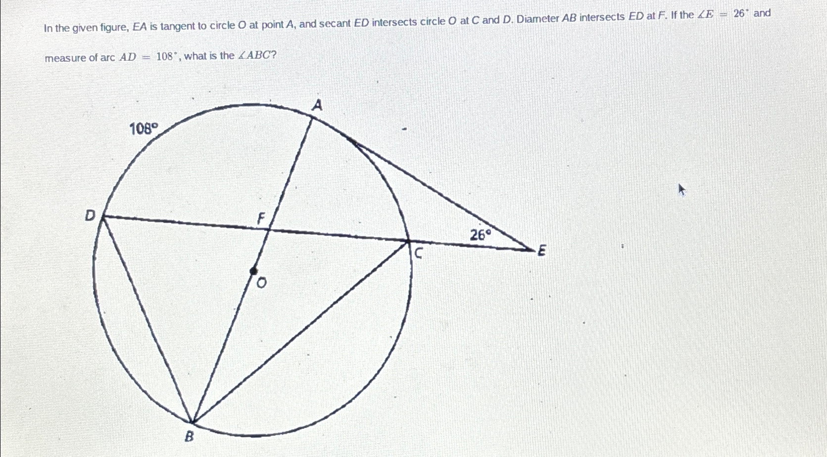 Solved In the given figure, EA ﻿is tangent to circle O ﻿at | Chegg.com