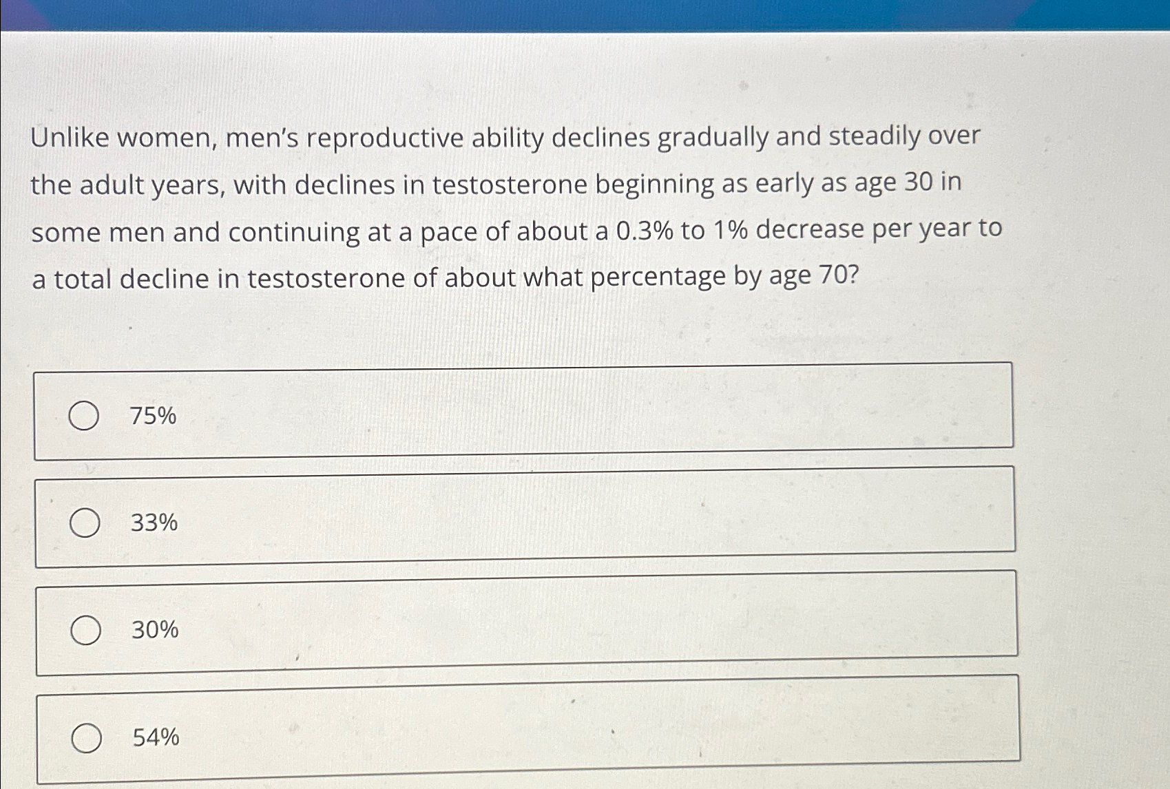 Solved Unlike women, men's reproductive ability declines | Chegg.com