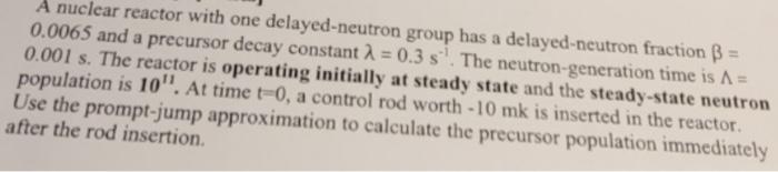 Solved A nuclear reactor with one delayed-neutron group has | Chegg.com
