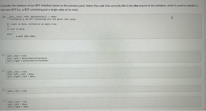 Solved Consider the following skeleton of our BST | Chegg.com