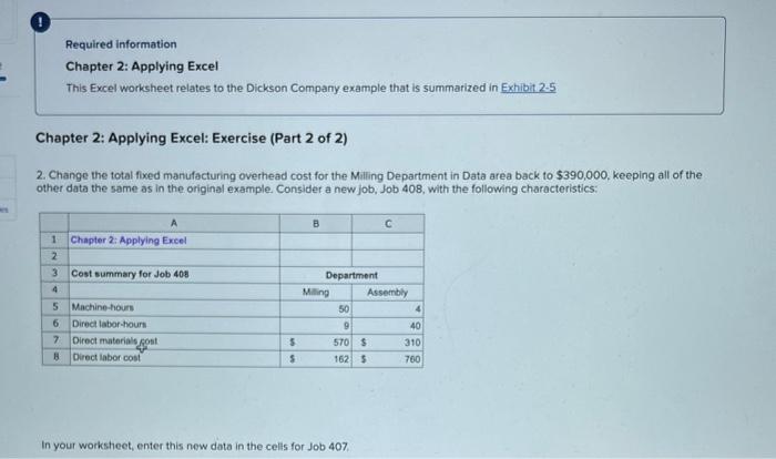 Required information Chapter 2: Applying Excel This | Chegg.com