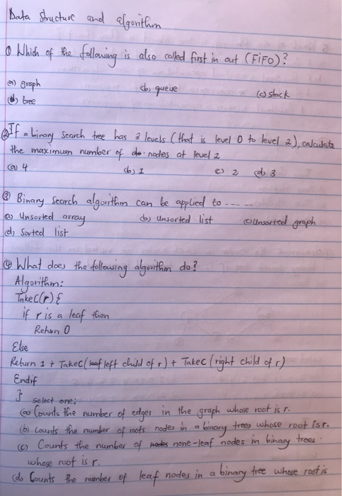 Solved Data structure and algorithm o Which of the following | Chegg.com