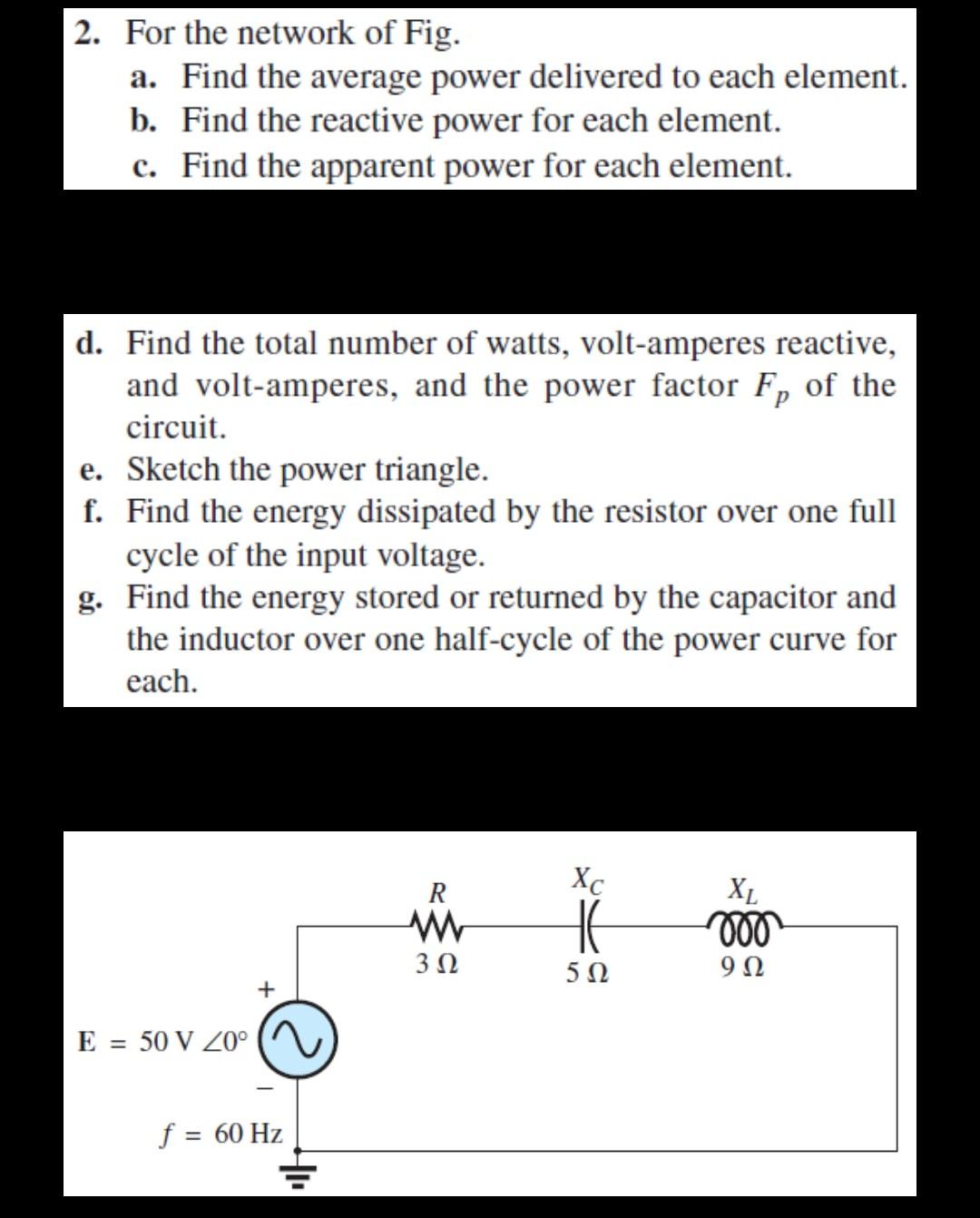 Solved 2. For the network of Fig. a. Find the average power | Chegg.com