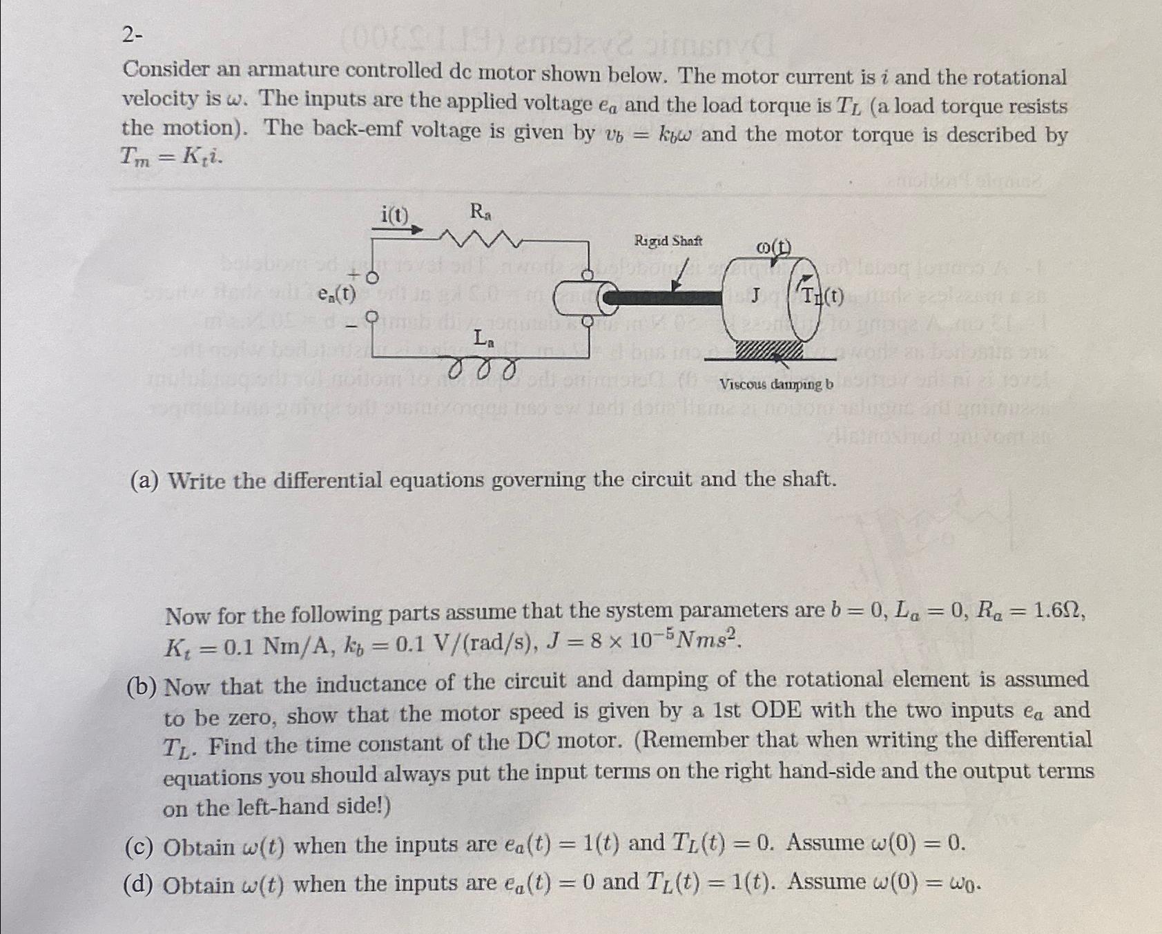 Solved 2-Consider an armature controlled de motor shown | Chegg.com