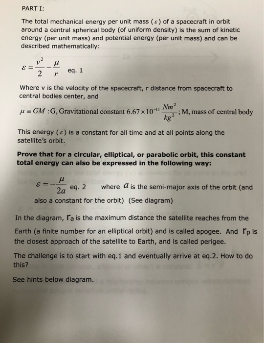 Solved PARTI: The total mechanical energy per unit mass (c) | Chegg.com