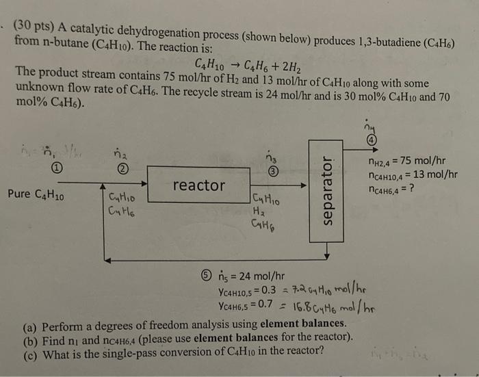 Solved 5. ( 30pts)A catalytic dehydrogenation process (shown | Chegg.com