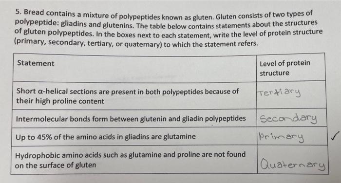 Solved 5. Bread contains a mixture of polypeptides known as | Chegg.com