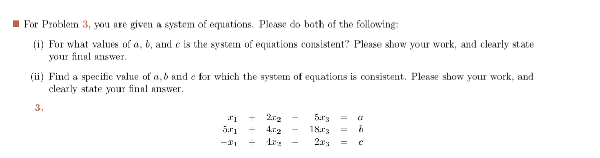 Solved For Problem 3, ﻿you are given a system of equations. | Chegg.com
