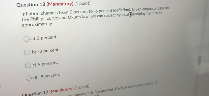 Solved Question 18 (Mandatory) (1 point) Inflation changes | Chegg.com