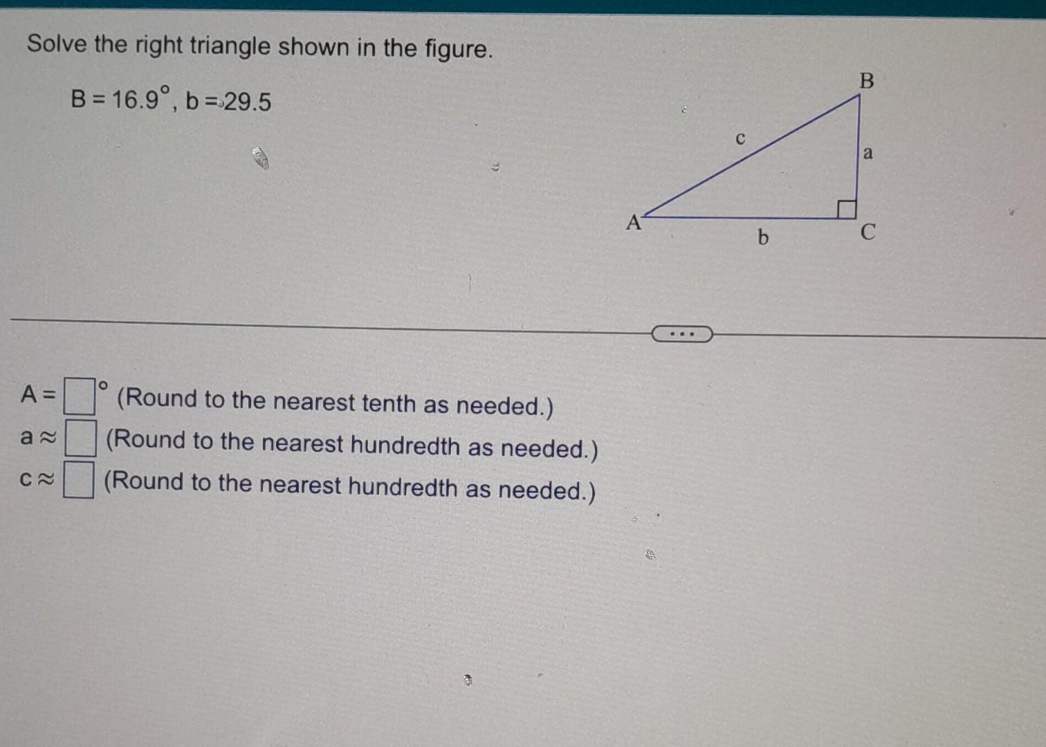 Solved Solve the right triangle shown in the figure. | Chegg.com