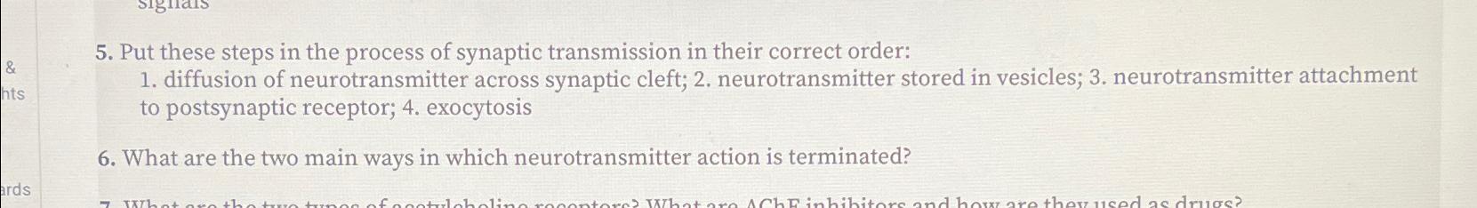 Solved Put these steps in the process of synaptic | Chegg.com