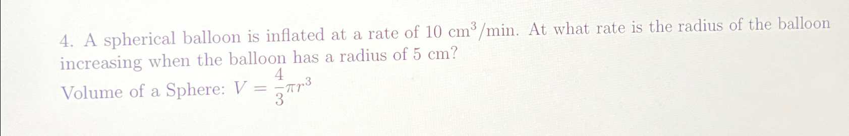 Solved A spherical balloon is inflated at a rate of | Chegg.com
