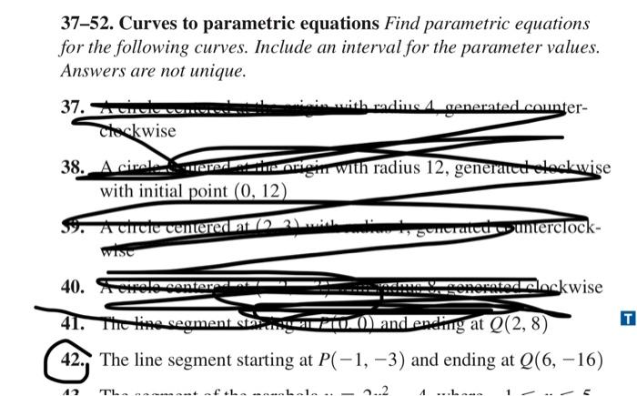 Solved 37-52. Curves to parametric equations Find parametric | Chegg.com