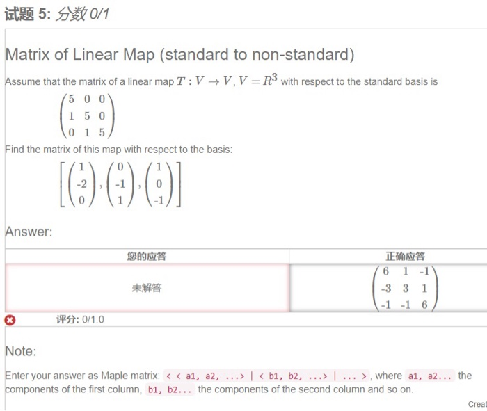 Solved ute 5: S*50/1 Matrix of Linear Map (standard to | Chegg.com