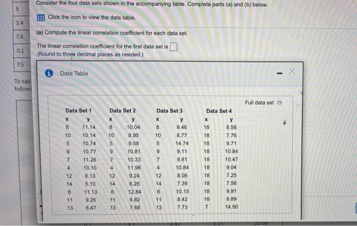 Solved 5 3.4 Consider the four data sets shown in the | Chegg.com