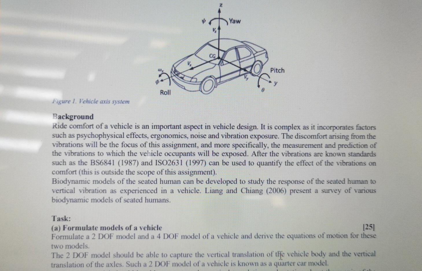 Yaw CG Pitch ஓ Roll Figure 1. Vehicle axis system | Chegg.com
