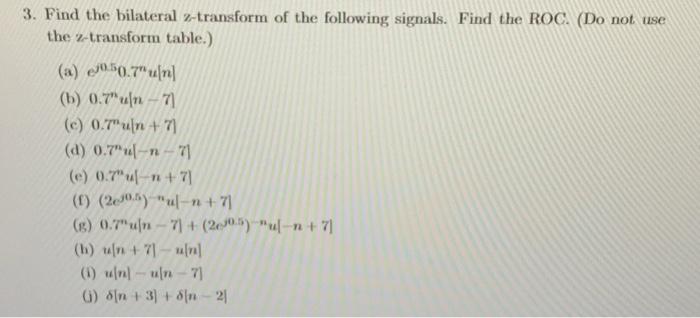 3. Find the bilateral z-transform of the following | Chegg.com