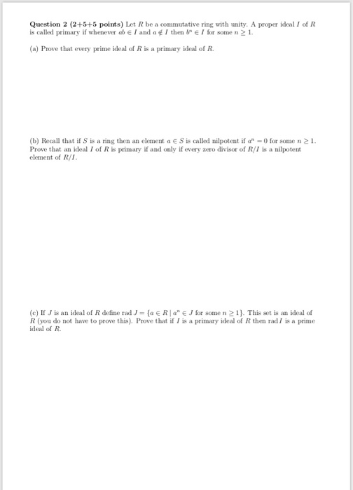 Solved Question 2 (2+5+5 points) Let R be a commutative ring | Chegg.com