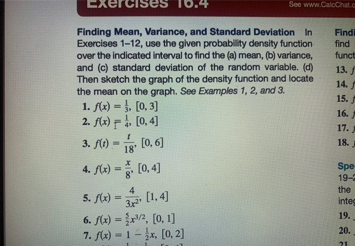 Solved Lxercises 10.4 See www.CalcChat.c Finding Mean, | Chegg.com