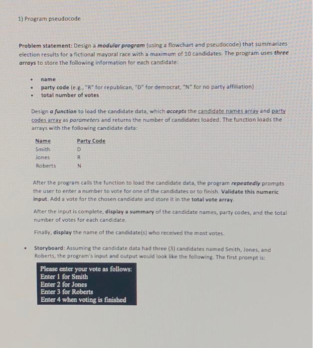 1) Program pseudocode Problem statement: Design a | Chegg.com