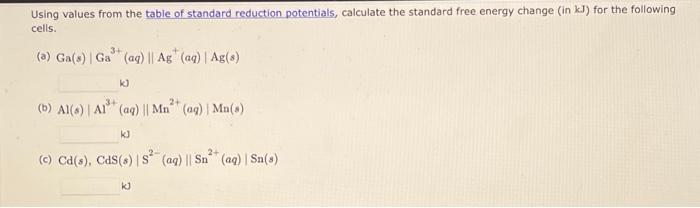 Solved Using values from the table of standard reduction | Chegg.com