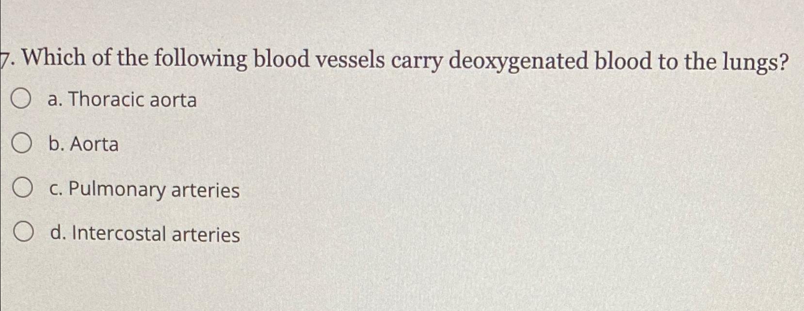 Solved Which of the following blood vessels carry | Chegg.com