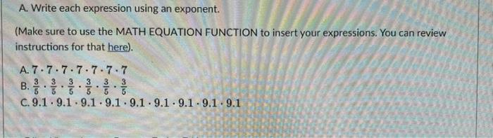 Solved A. Write each expression using an exponent. (Make | Chegg.com