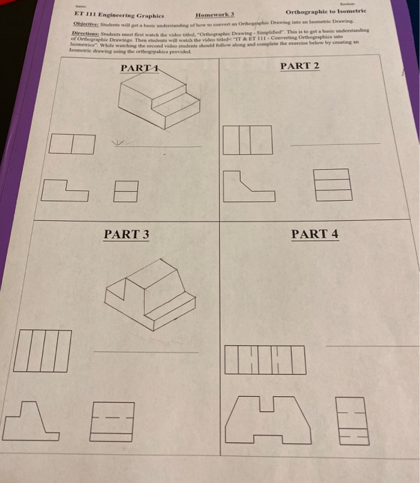 Solved ET 11 Engineering Graphics Homework 3 Orthographie to | Chegg.com