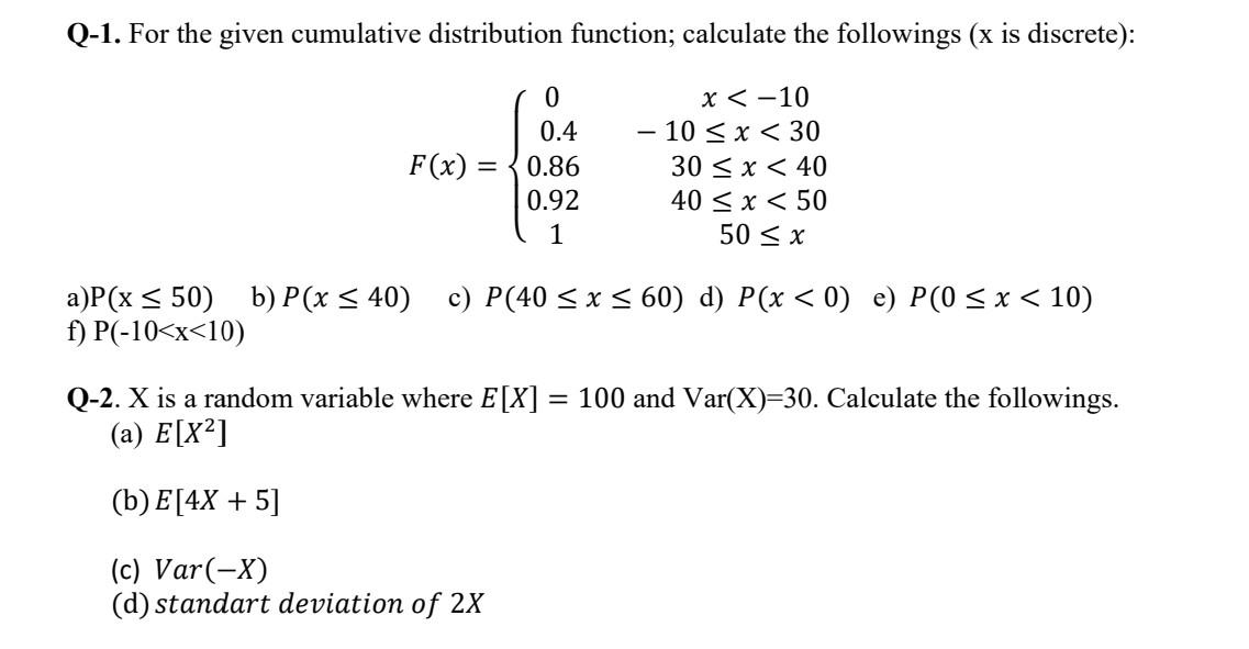 Solved Q-1. For the given cumulative distribution function; | Chegg.com