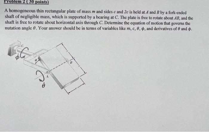 Solved A homogeneous thin rectangular plate of mass m and | Chegg.com
