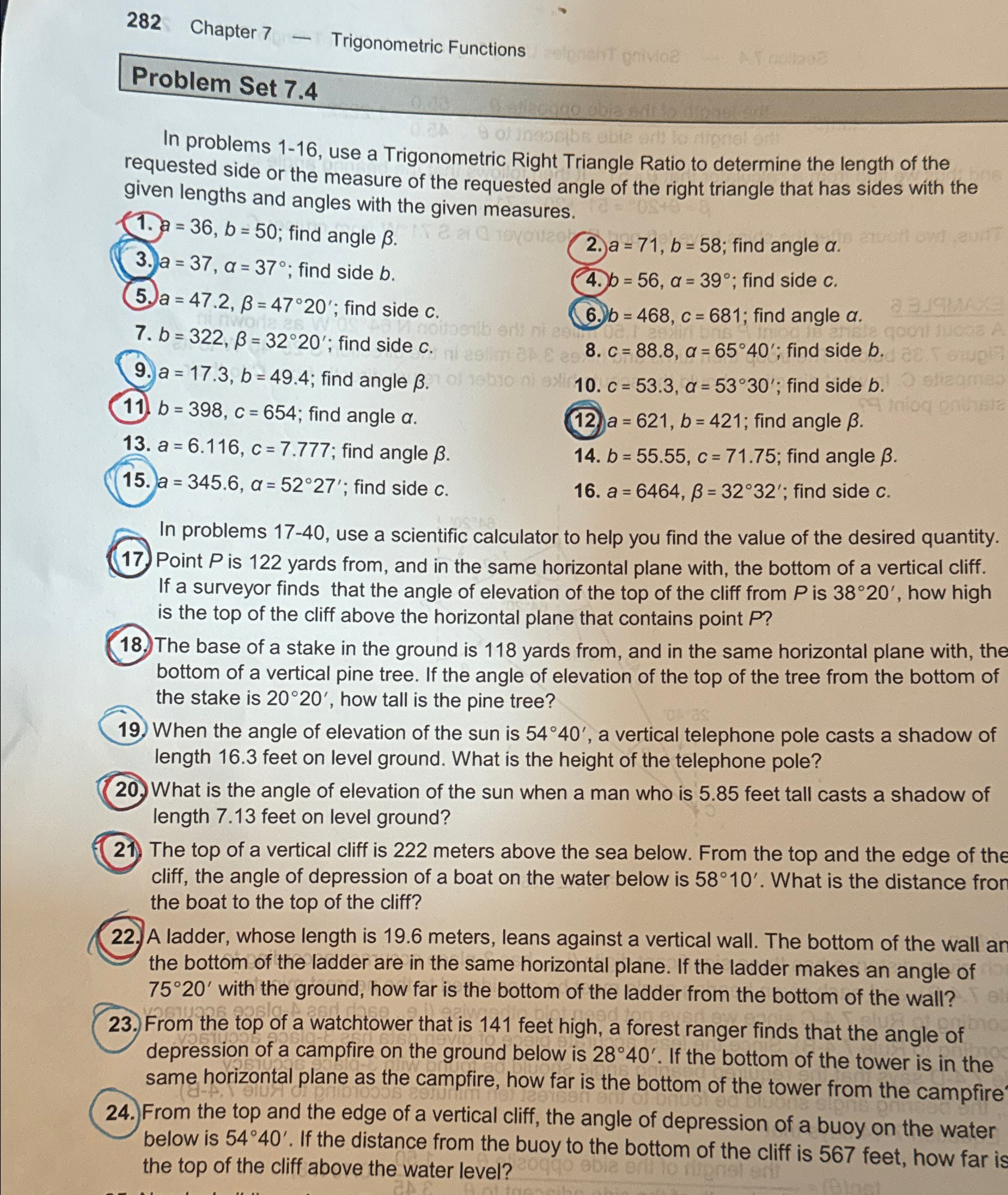 Solved 282Chapter 7 - ﻿Trigonometric FunctionsProblem Set | Chegg.com