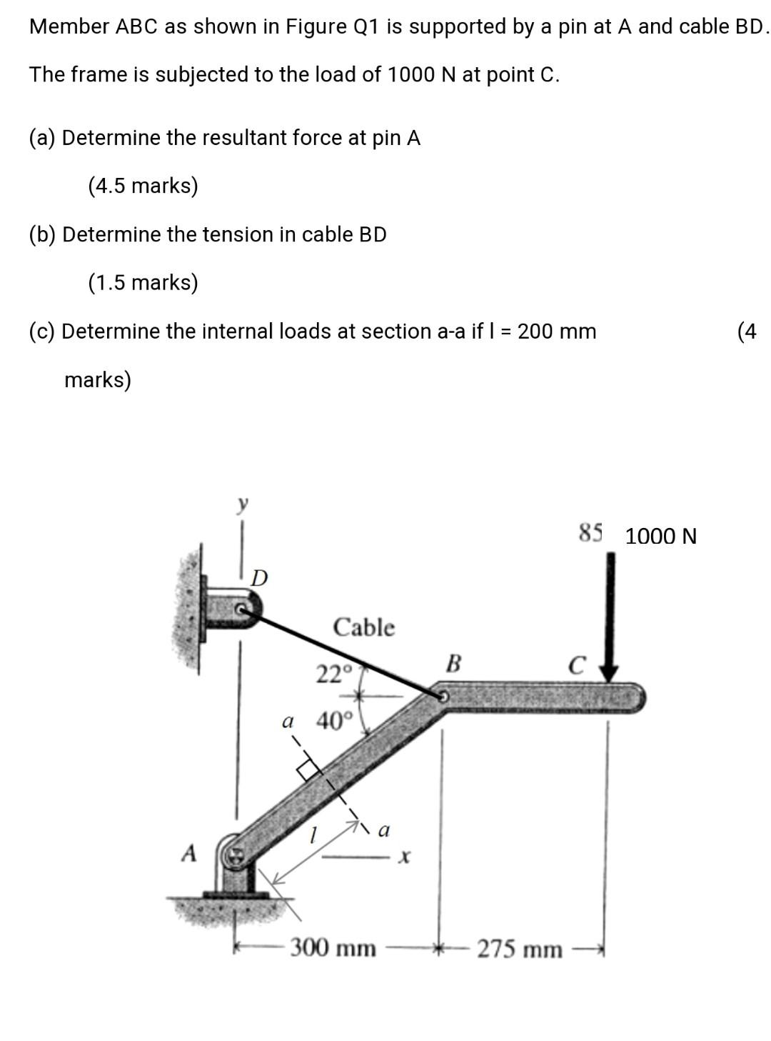Solved Member ABC as shown in Figure Q1 is supported by a | Chegg.com