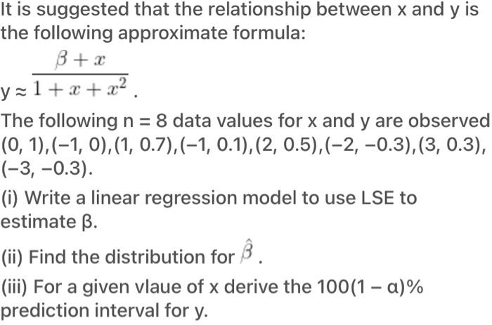 Solved It is suggested that the relationship between x and y | Chegg.com