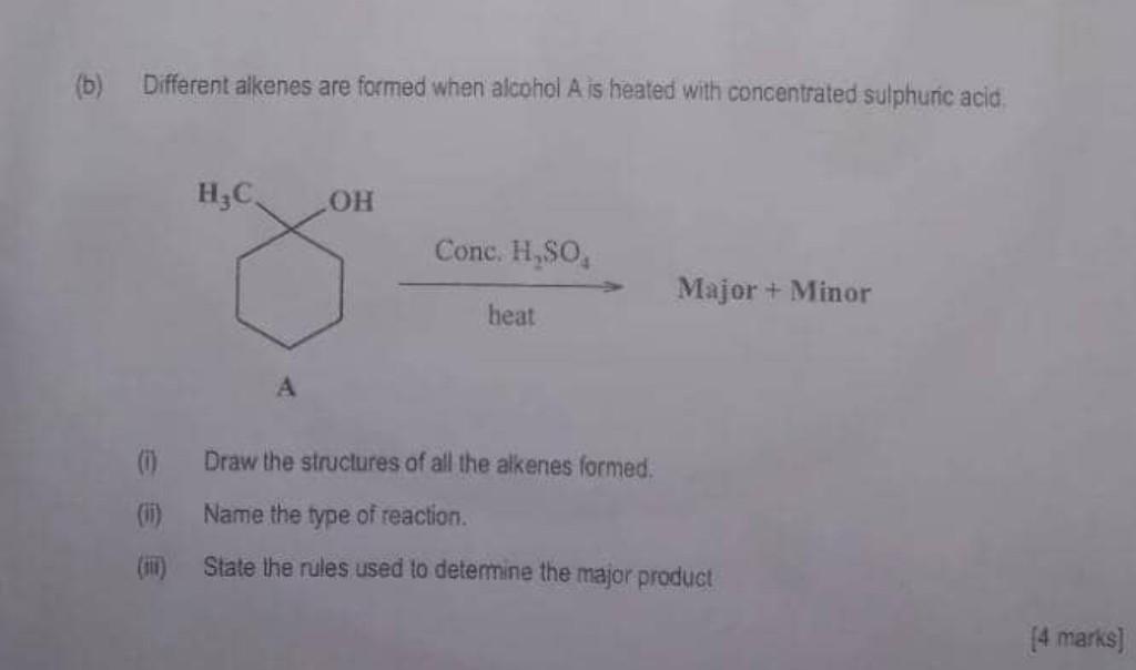 Solved Different alkenes are formed when alcohol A is heated | Chegg.com