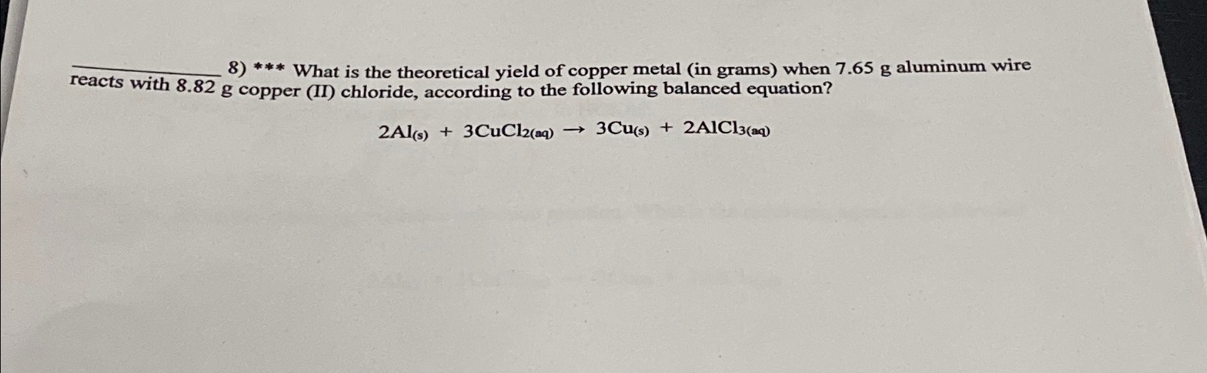 Solved reacts with 8.82 )*** ﻿What is the theoretical yield | Chegg.com