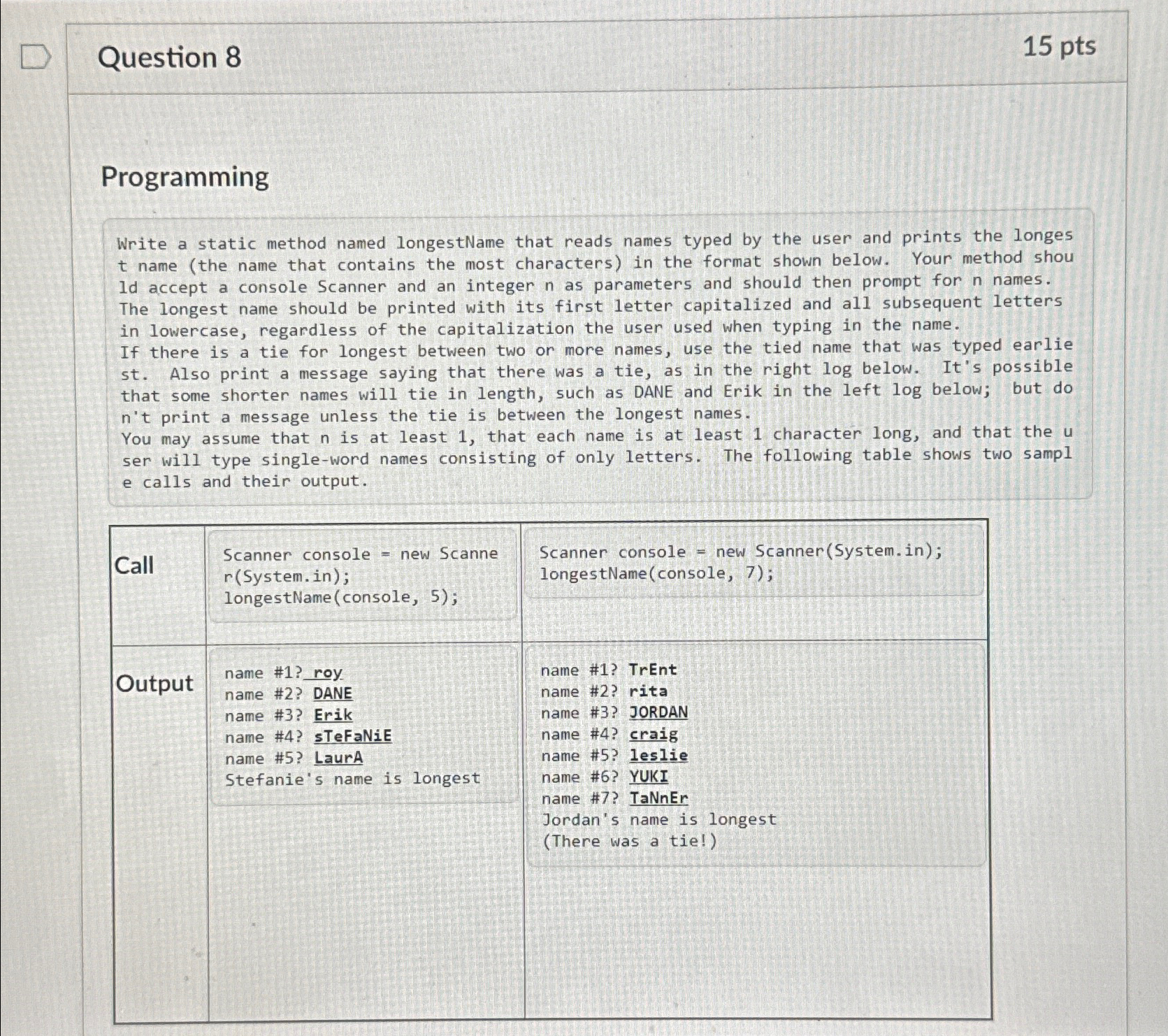 Solved Question 815ptsProgrammingWrite a static method named | Chegg.com