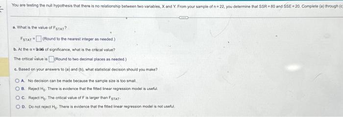 Solved You are testing the nuil hypothesis that there is no | Chegg.com