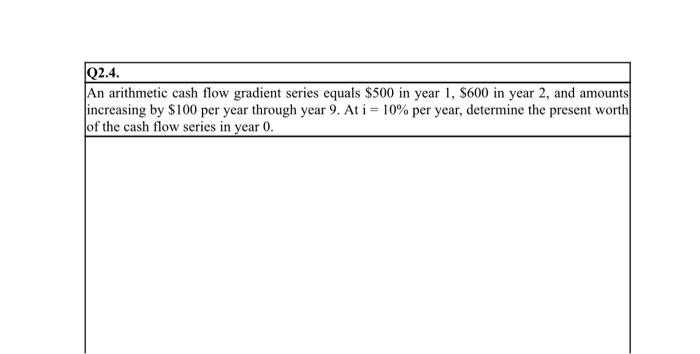 Solved Q2.4. An arithmetic cash flow gradient series equals | Chegg.com