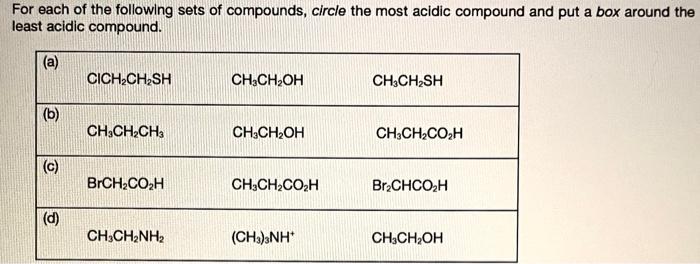 Solved For each of the following sets of compounds, circle | Chegg.com