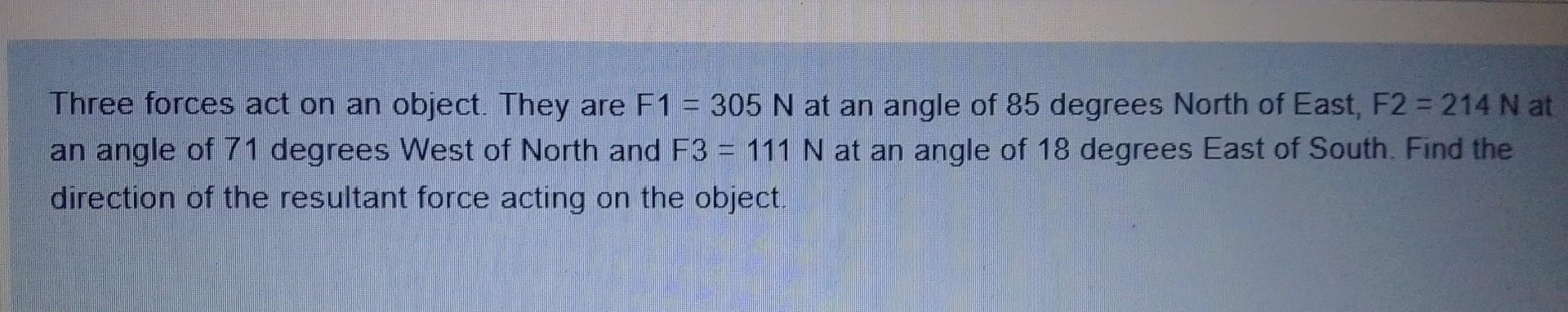 Solved Three Forces Act On An Object They Are F1 305 N At
