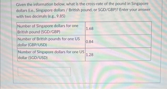 Solved Given the information below, what is the cross-rate | Chegg.com