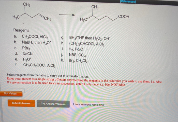 Solved (References) CH3 CH3 H3C CH2 COOH H3C Reagents a. | Chegg.com