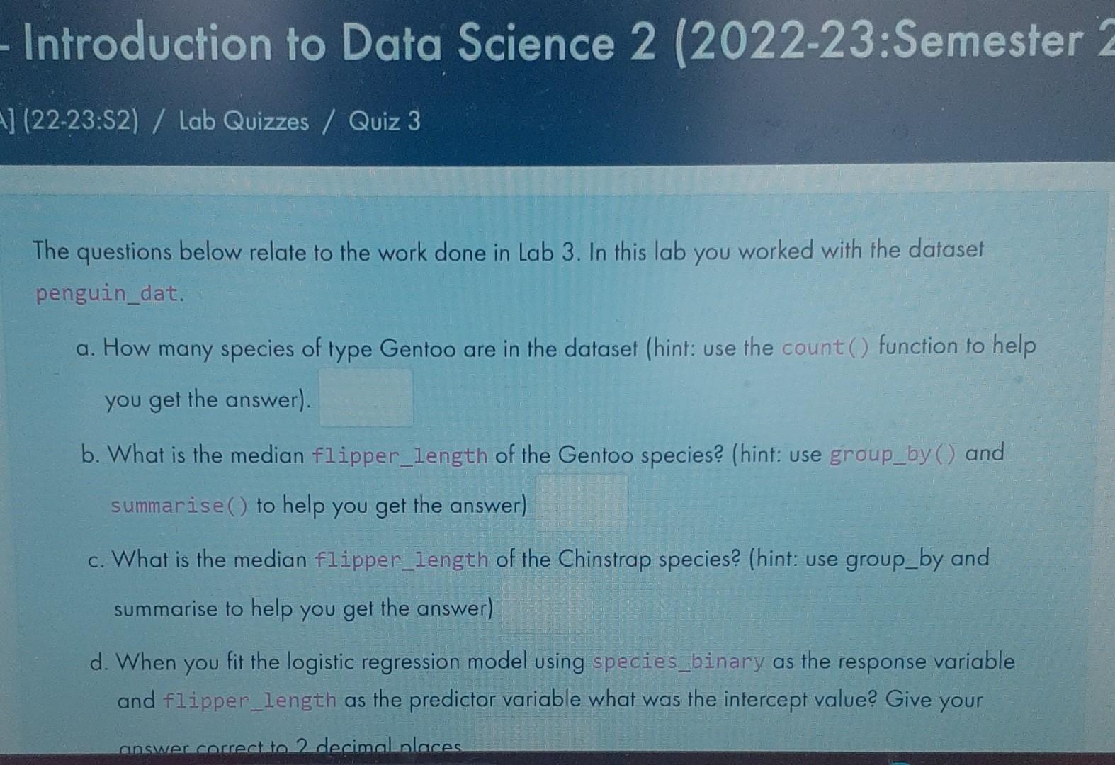 Solved Introduction to Data Science 2 (2022-23:Semester | Chegg.com