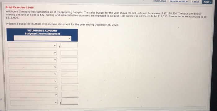 Solved CALCULATOR PRINTER VERSION BACK NEXT Brief Exercise | Chegg.com