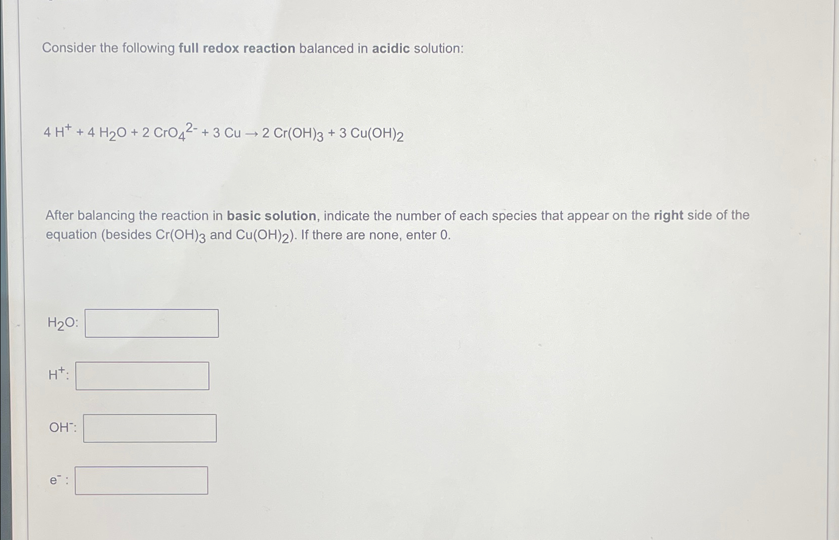 Solved Consider the following full redox reaction balanced | Chegg.com